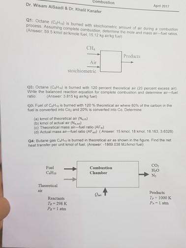 Solved Octane (C_8H_10) is burned with amount of air during | Chegg.com