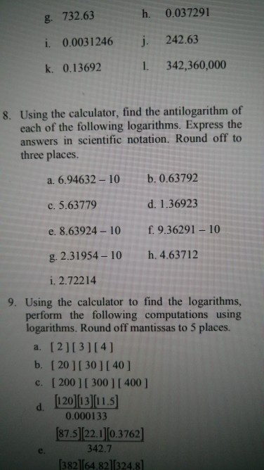 Solved Using the calculator, find the antilogarithm of each | Chegg.com