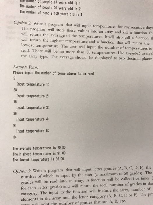 Solved Write a program that will input temperatures for | Chegg.com