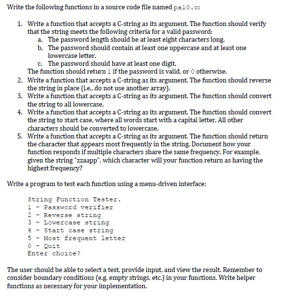 Solved: Write The Following Functions In A Source Code Fil... | Chegg.com