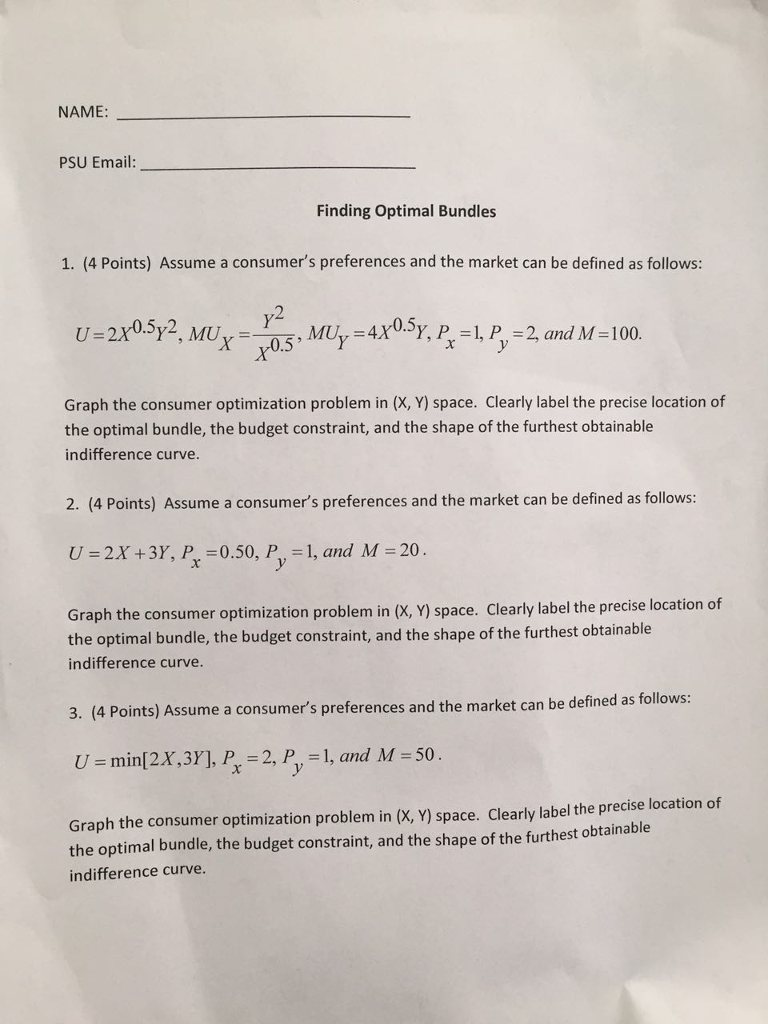 Solved NAME: PSU Email: Finding Optimal Bundles 1. (4 | Chegg.com