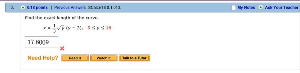 Solved Find the exact length of the curve x = (1/3) √(y) * | Chegg.com