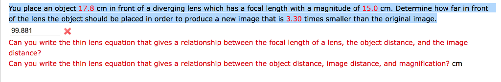 Solved You place an object 17.8 cm in front of a diverging | Chegg.com