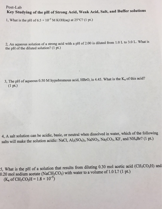 Solved Key Studying of the pH of Strong Acid, Weak Acid, | Chegg.com