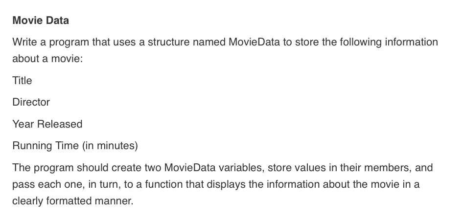 Solved Movie Data Write a program that uses a structure | Chegg.com
