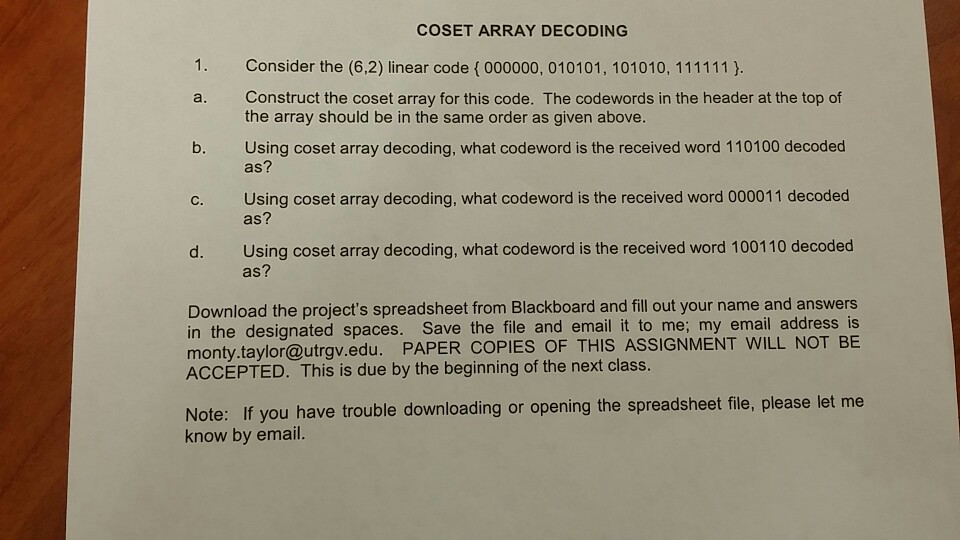 Coset Array Decoding | Chegg.com