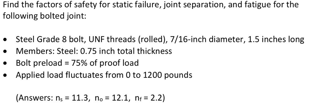 Solved Find the factors of safety for static failure, joint | Chegg.com