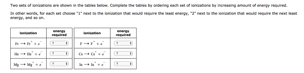 Two sets of ionizations are shown in the tables | Chegg.com