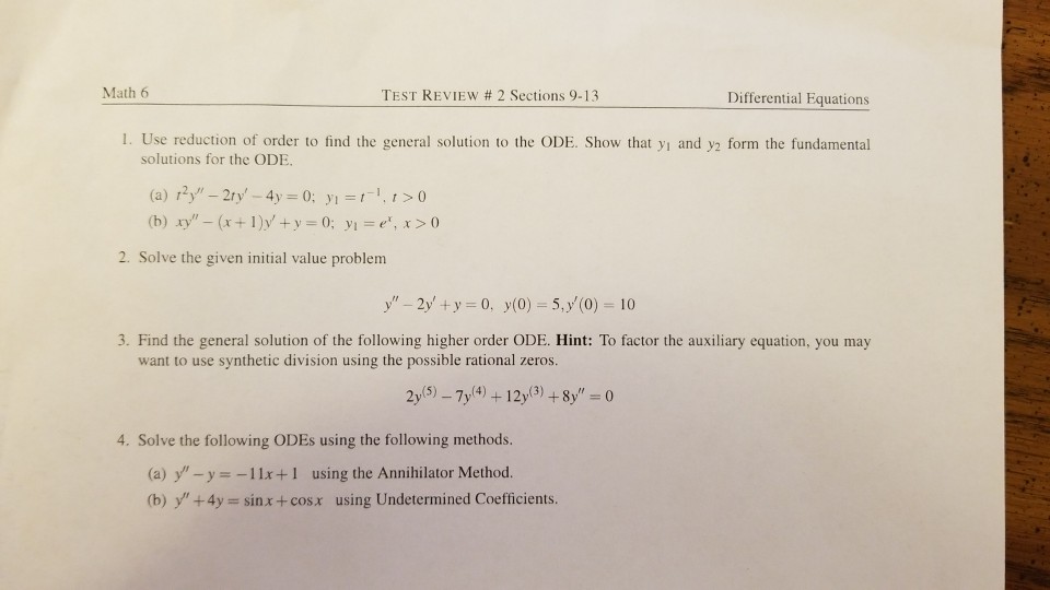 Solved Math 6 TEST REVIEW # 2 Sections 9-13 Differential | Chegg.com
