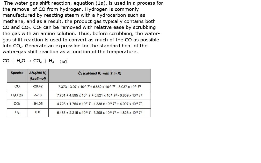 Solved The water-gas shift reaction, equation (1a), is used | Chegg.com