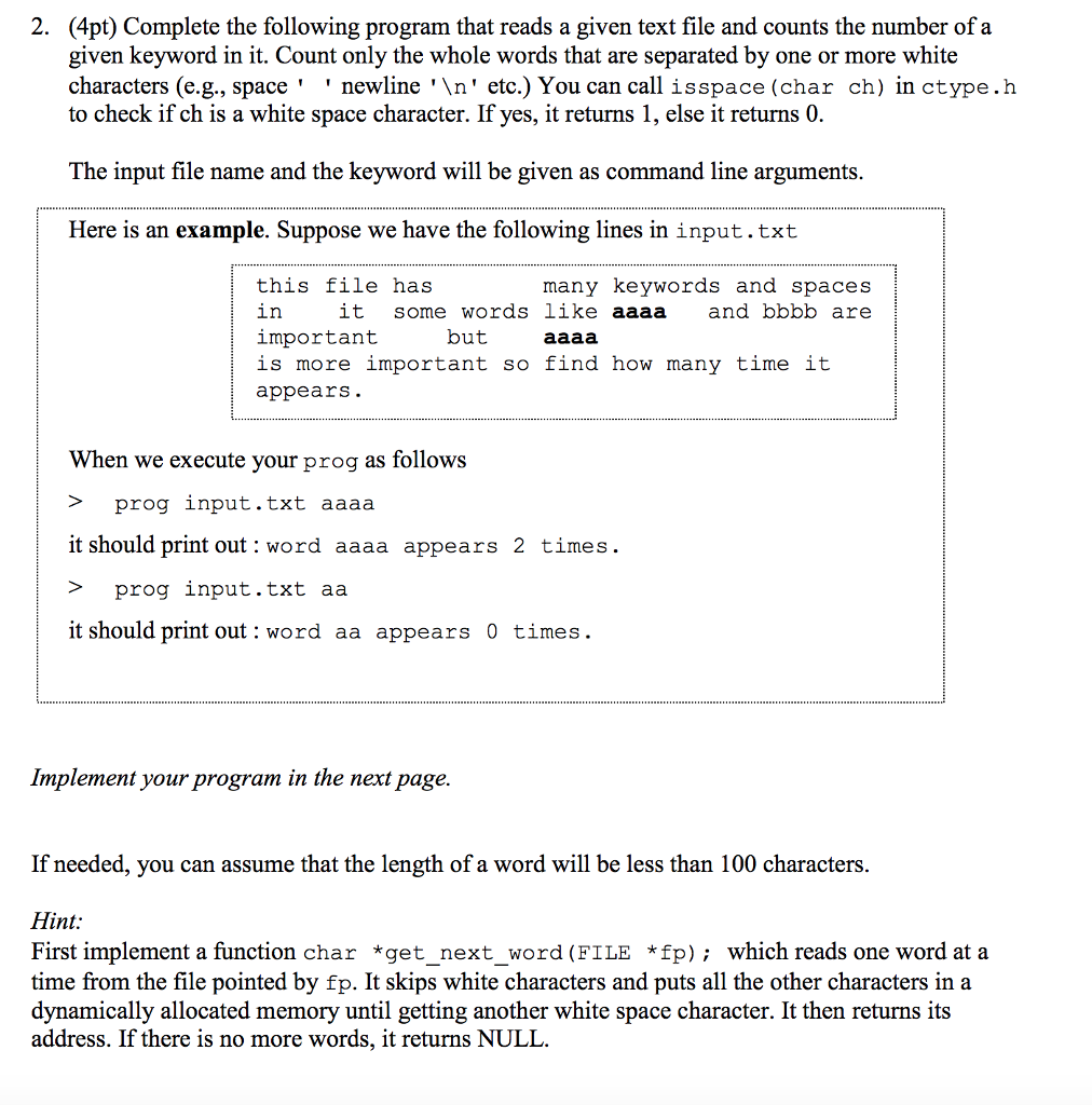 Solved 2. (4pt) Complete the following program that reads a | Chegg.com