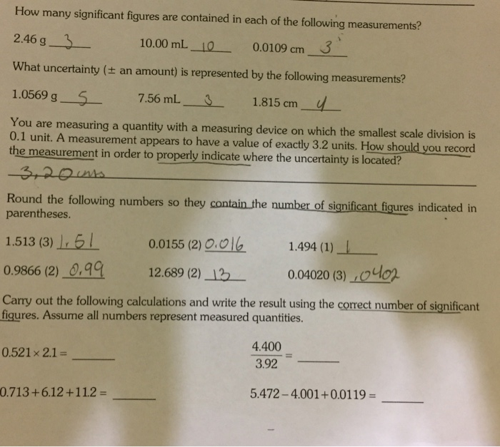Solved How many significant figures are contained in each of | Chegg.com