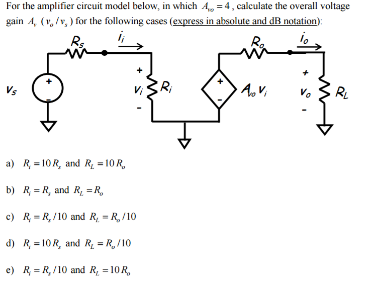 Solved For the amplifier circuit model below, in which A_vo | Chegg.com