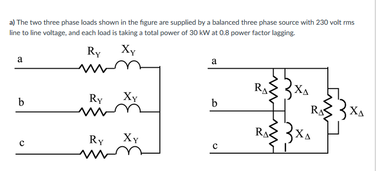 Solved a) The two three phase loads shown in the figure are | Chegg.com