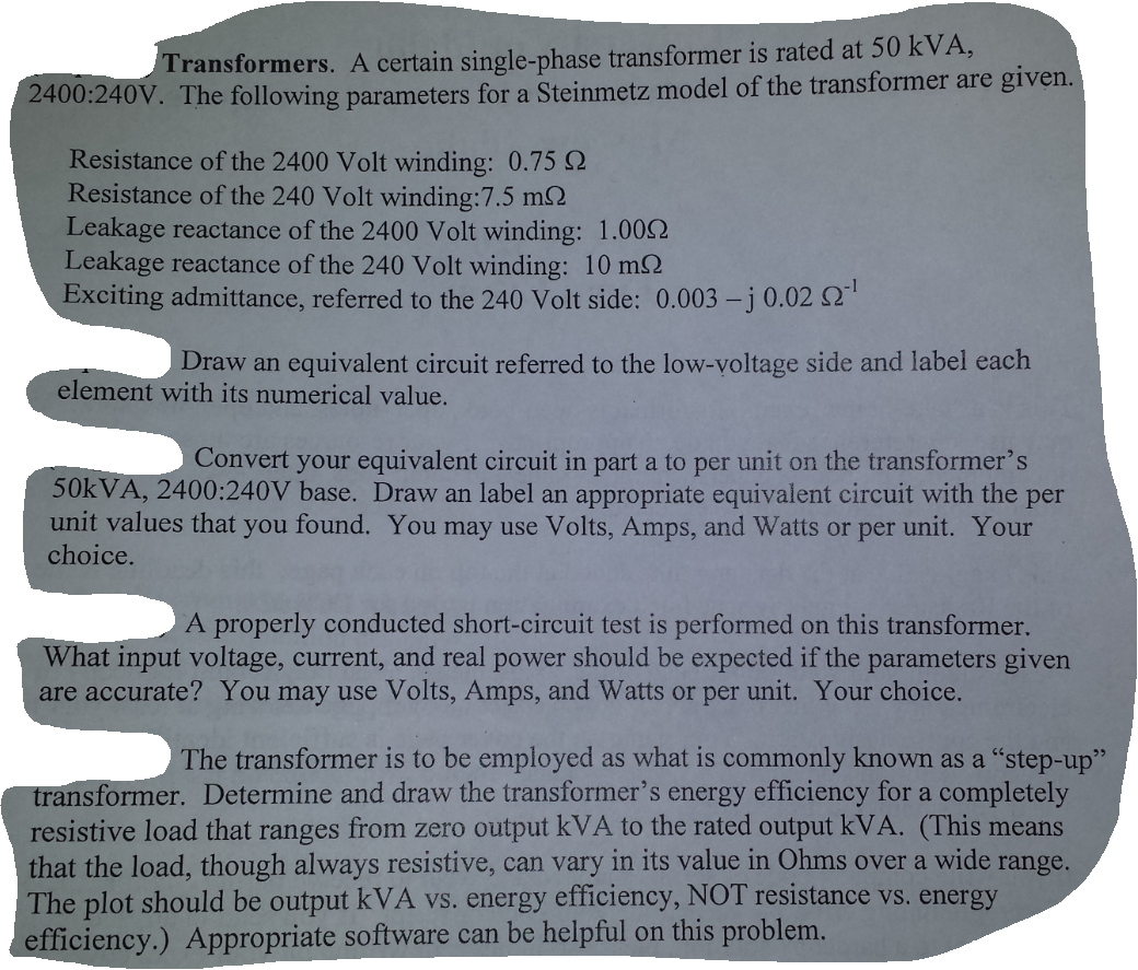 Transformers. A certain single-phase transformer is | Chegg.com