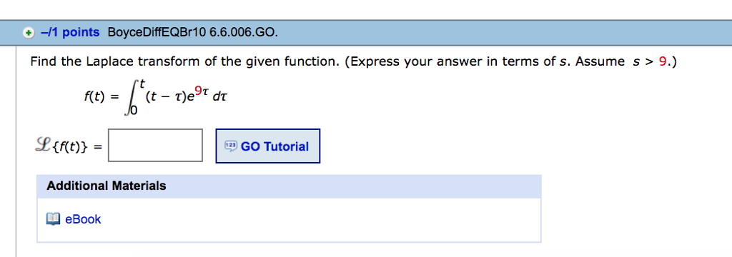 Solved /1 points BoyceDiffEQBr10 6.6.006.GO Find the Laplace | Chegg.com