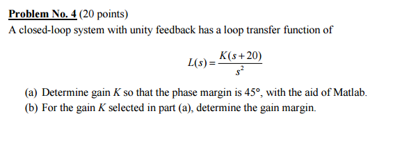 Solved A closed - loop system with unity feedback has a loop | Chegg.com