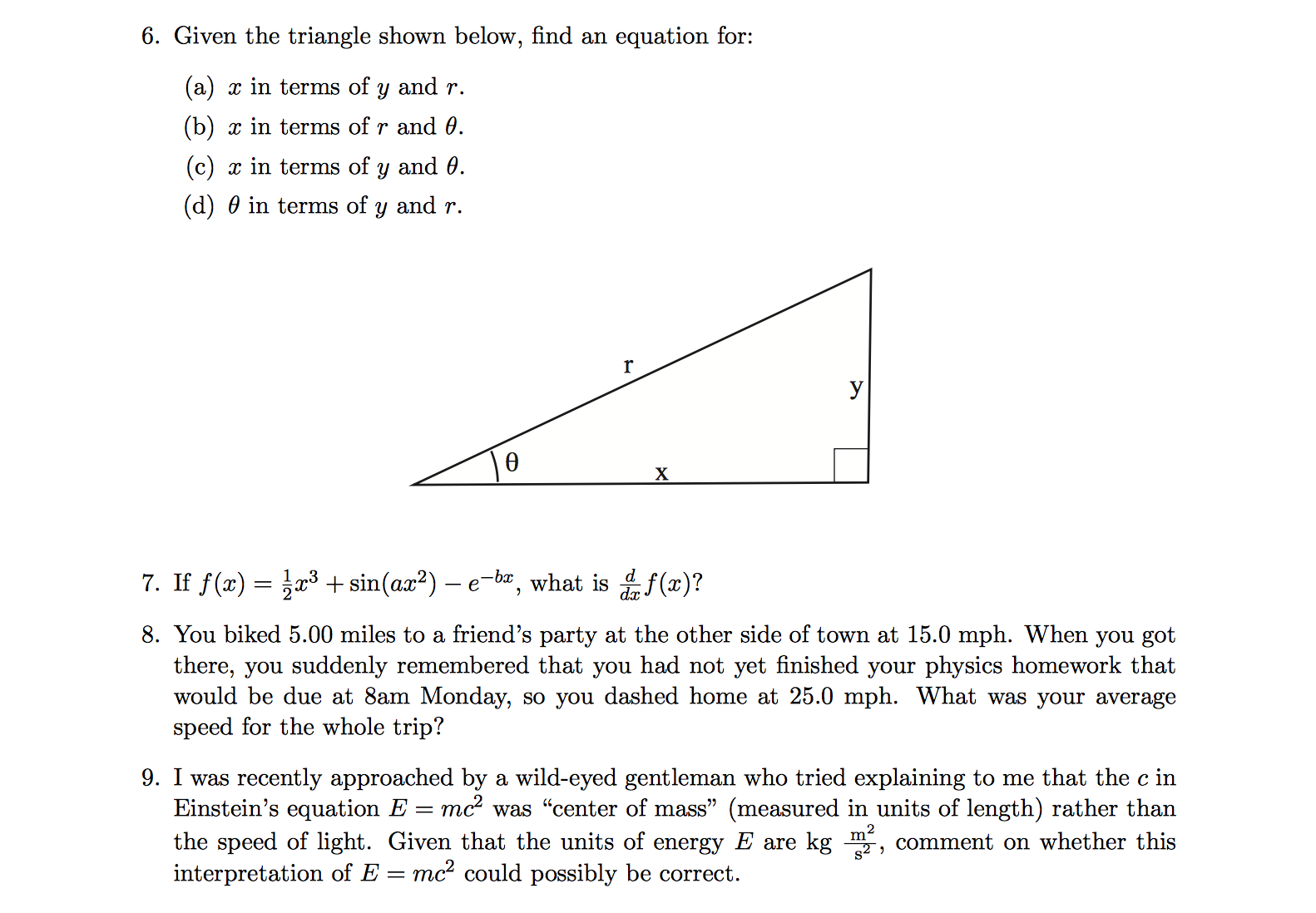 Solved 6. Given the triangle shown below, find an equation | Chegg.com