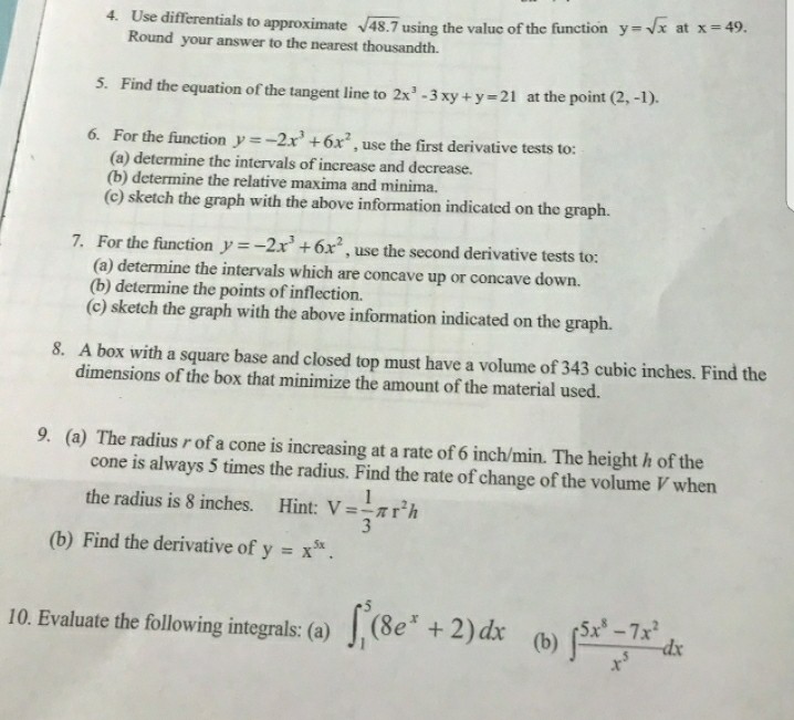 Solved y·x at 4. Use differentials to approximate 48.7 using | Chegg.com