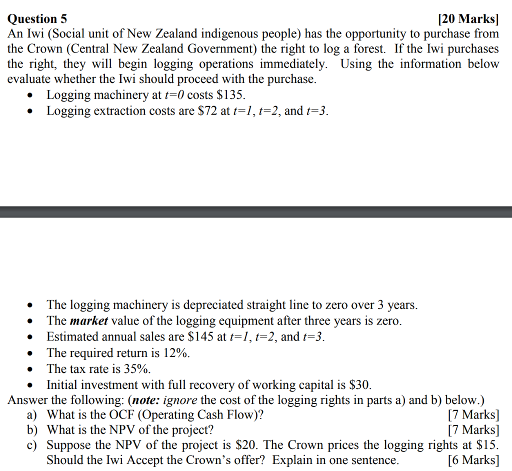Solved [20 Marksl Question 5 An Iwi (Social unit of New | Chegg.com