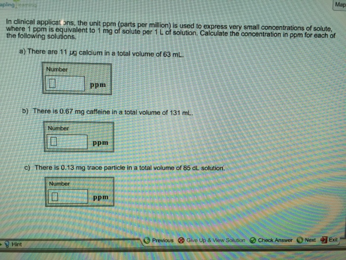 Solved In clinical applications, the unit ppm (parts per | Chegg.com