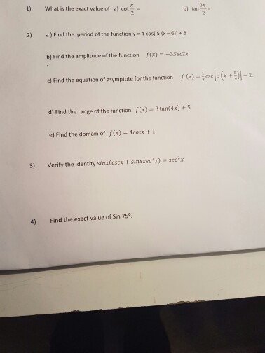 Solved What is the exact value of a cot a) cot pi/2 = a) | Chegg.com