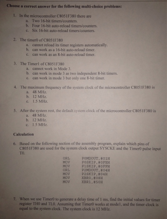 Solved In the microcontroller C8051F380 there are a. Two | Chegg.com