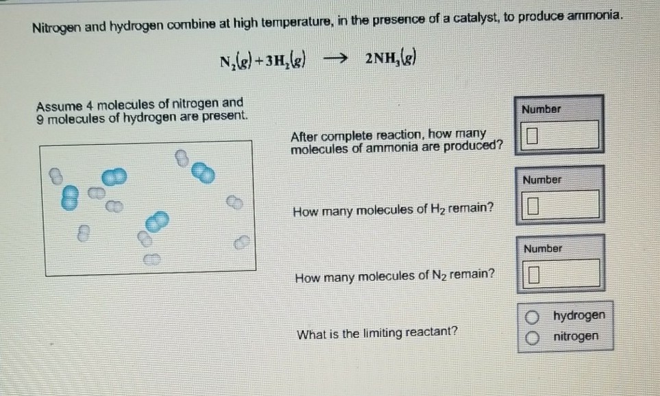 Solved Nitrogen and hydrogen combine at high temperature, in | Chegg.com