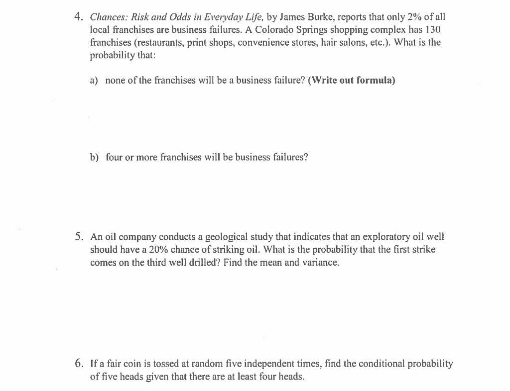 Solved 4. Chances: Risk and Odds in Everyday Life, by James | Chegg.com