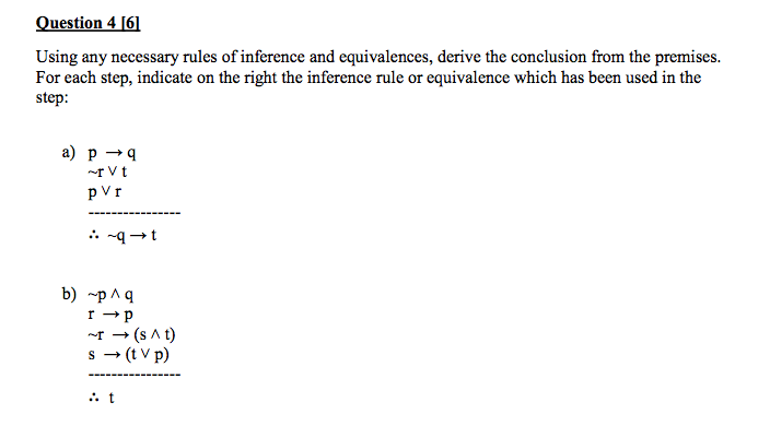 Solved Question 4 I61 Using any necessary rules of inference | Chegg.com