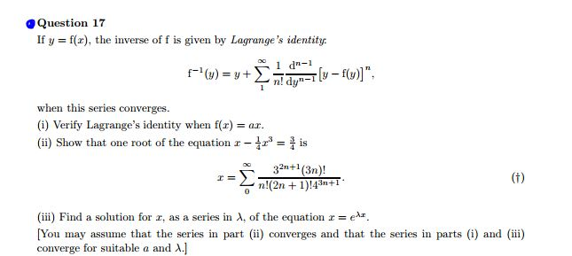 Solved a Question 17 If y = f(x), the inverse of f is given | Chegg.com