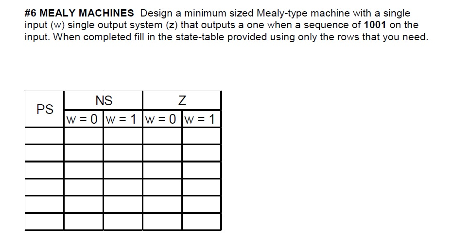 Solved #6 MEALY MACHINES Design a minimum sized Mealy-type | Chegg.com
