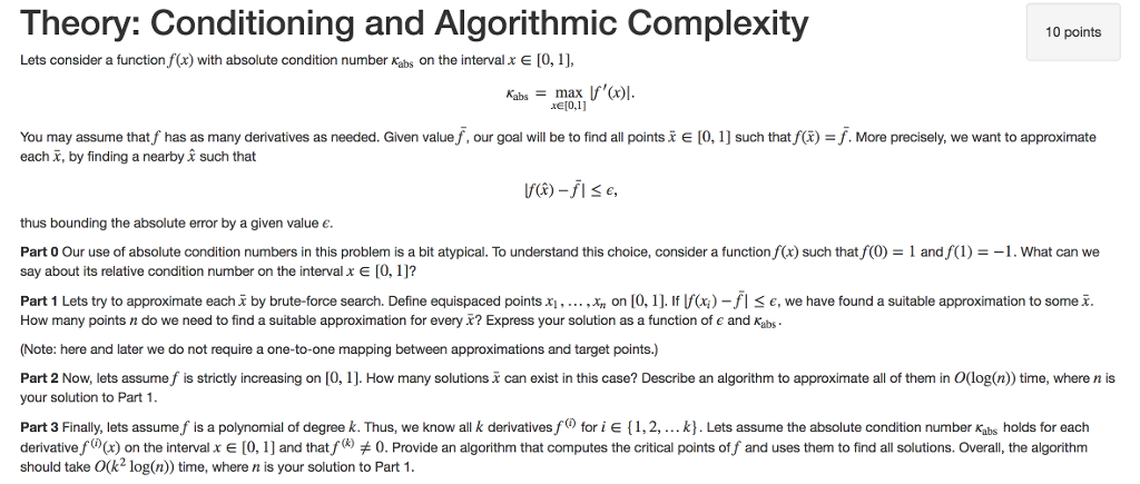 Solved Theory: Conditioning and Algorithmic Complexity 10 | Chegg.com
