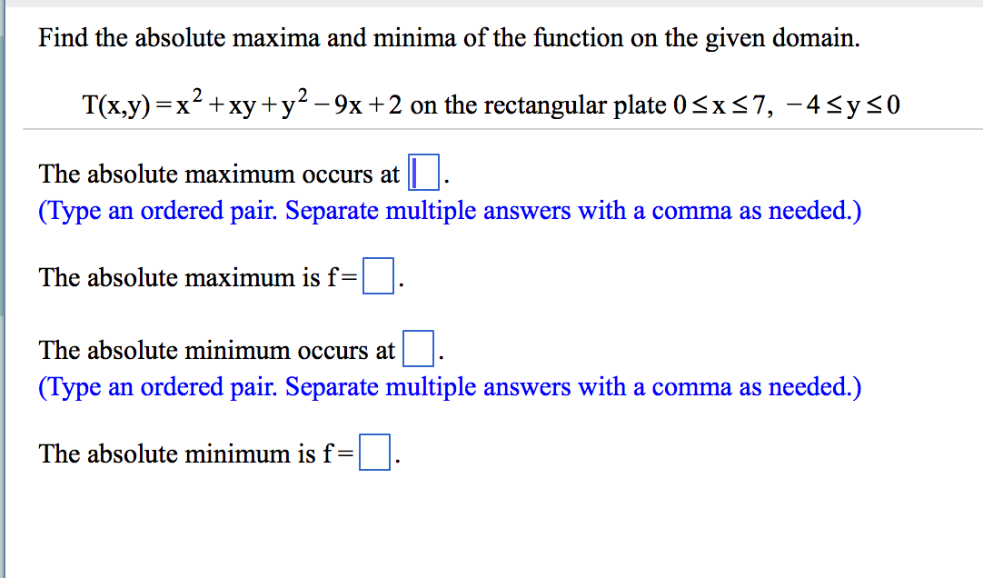 Solved Find the absolute maxima and minima of the function | Chegg.com