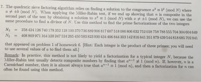 Solved The quadratic sieve factoring algorithm relies on | Chegg.com