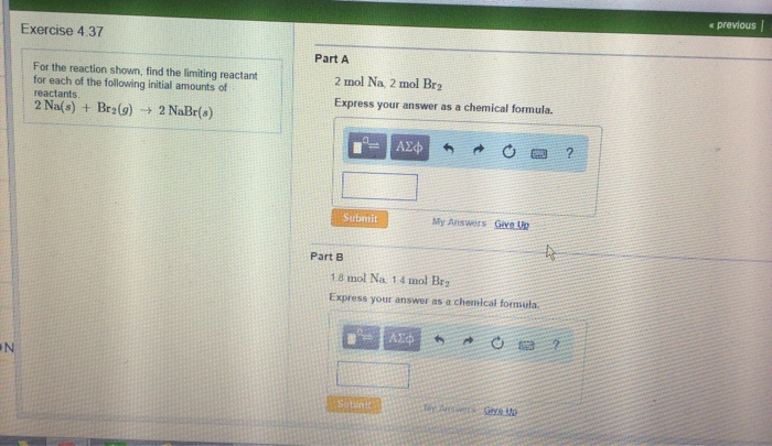 Solved For the reaction shown , find the limiting reactant | Chegg.com