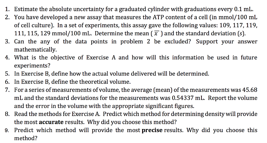 Solved Estimate the absolute uncertainty for a graduated | Chegg.com