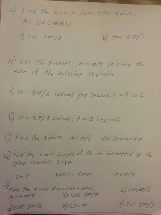 Solved Find the exact function value: No Decimals! cos 7 | Chegg.com