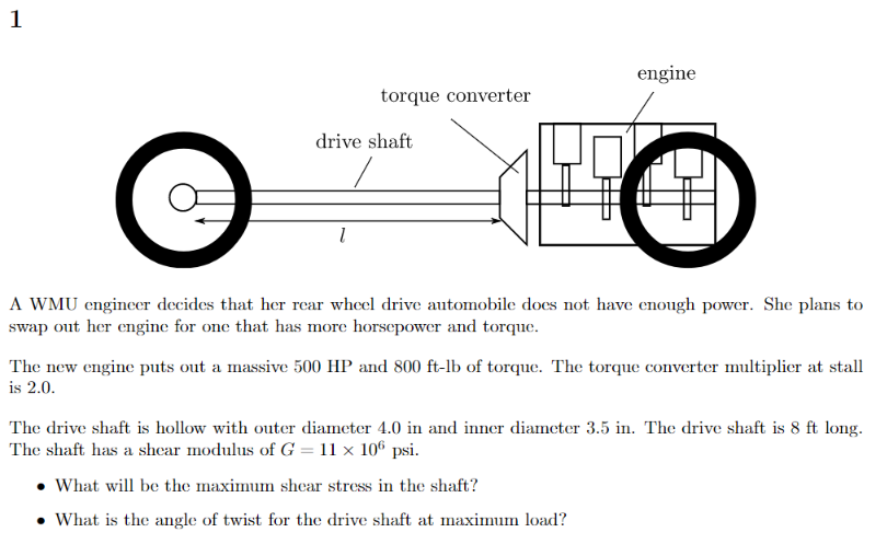 Solved engine torque converter drive shaft A WMU engineer | Chegg.com