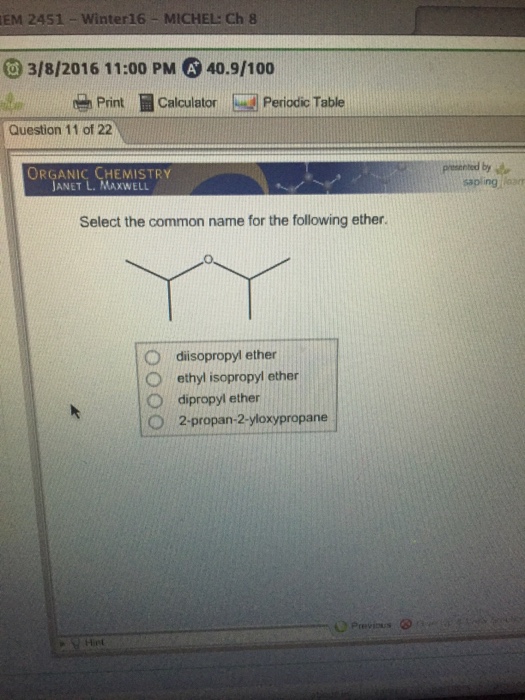 Solved Select the common name for the following either. | Chegg.com