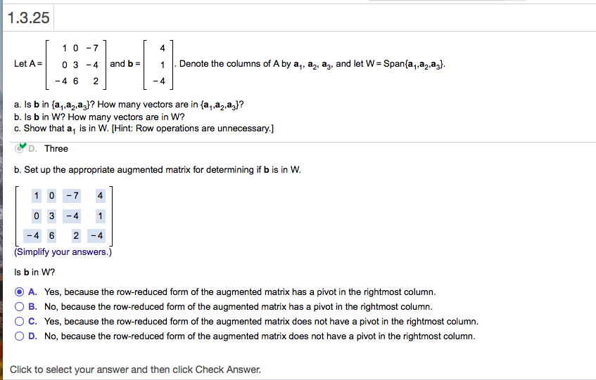 Solved 1.3.25 1 0-7 3-4 -4 6 2 4 Let As | 0 | and b-| 1 |. | Chegg.com