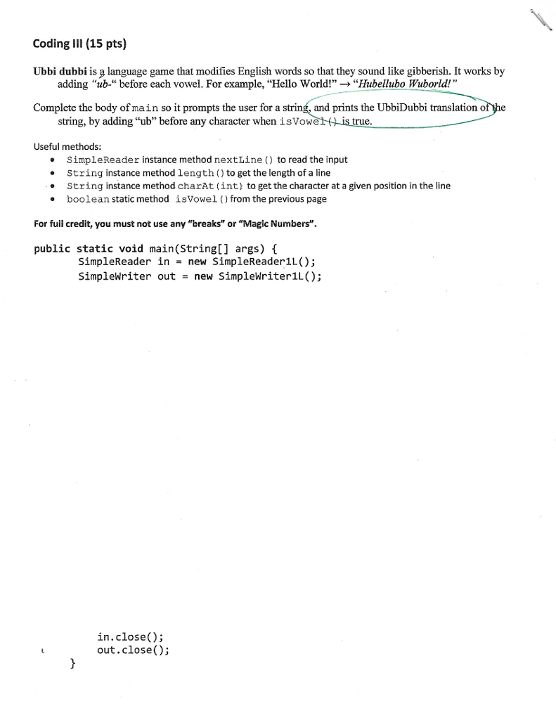 Solved Coding III (15 pts) Ubbi dubbi is多language game that | Chegg.com