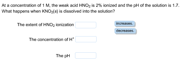 Solved At a concentration of 1 M, the weak acid HNO2 is 2% | Chegg.com
