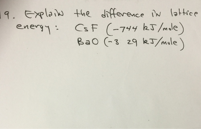 Solved Explain the difference in lattice energy: CsF (-744 | Chegg.com