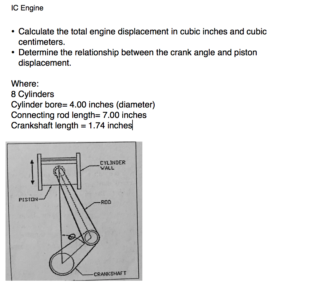 Solved Calculate the total engine displacement in cubic | Chegg.com