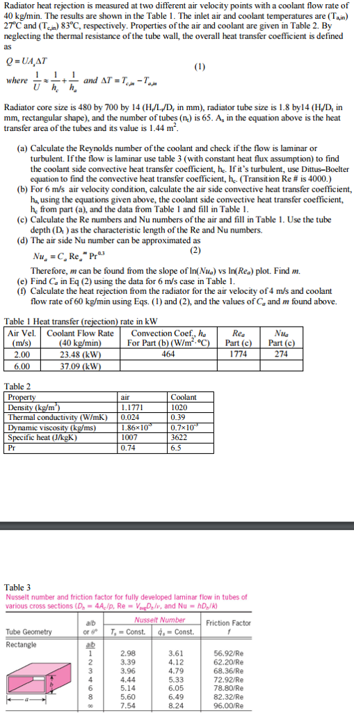 Radiator heat rejection is measured at two different | Chegg.com