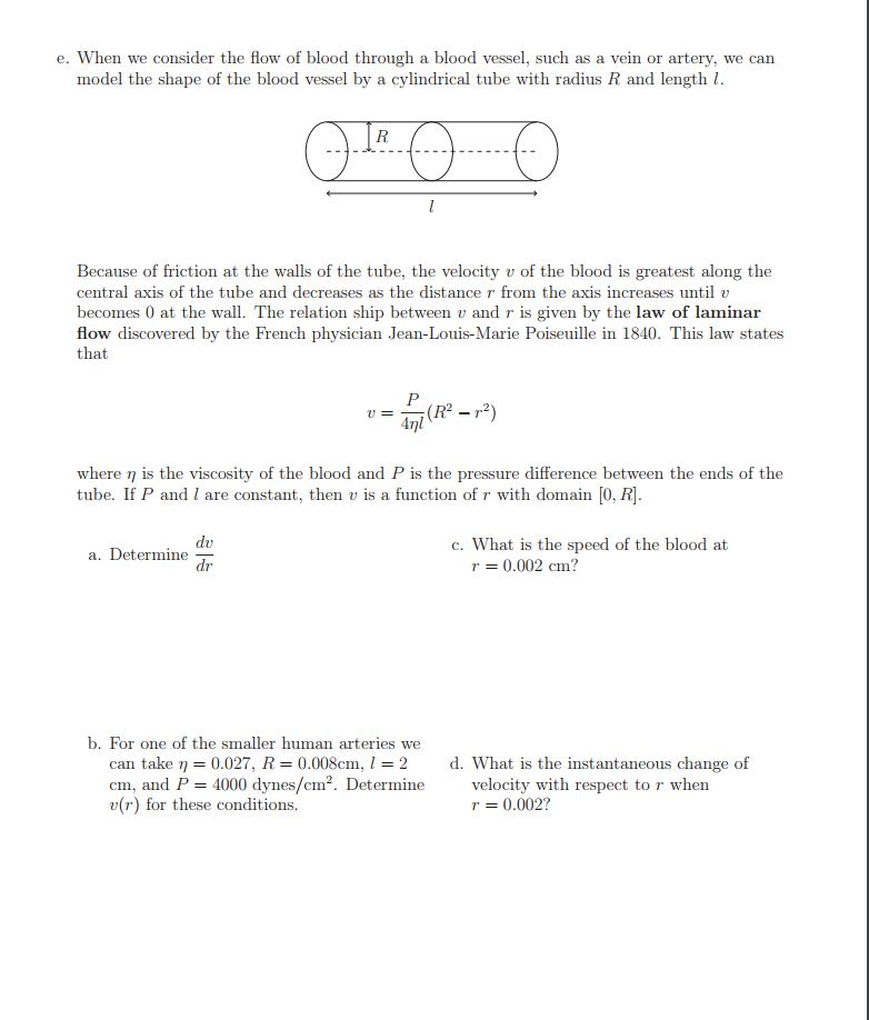 Solved e. When we consider the flow of blood through a blood | Chegg.com