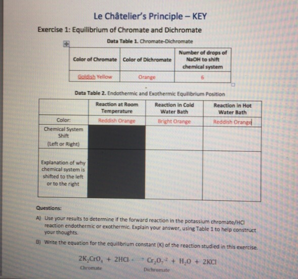 Solved Le Châtelier's Principle-KEY Exercise 1: Equilibrium | Chegg.com