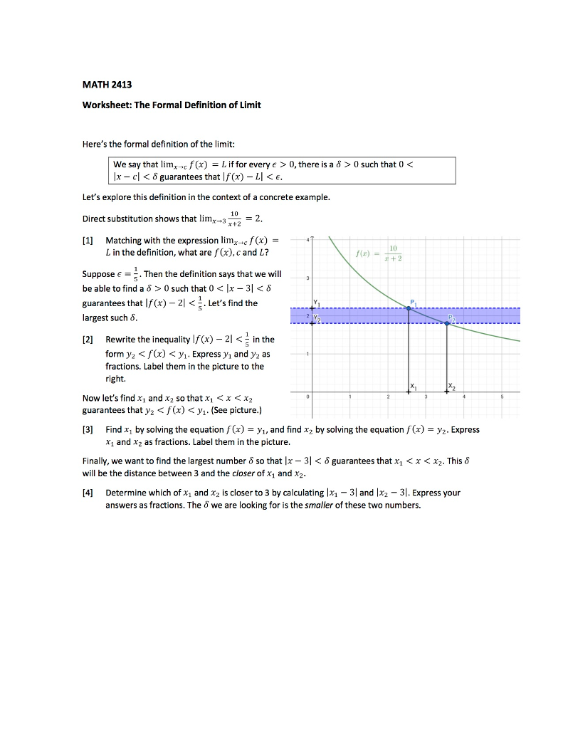 Solved MATH 2413 Worksheet: The Formal Definition of Limit | Chegg.com