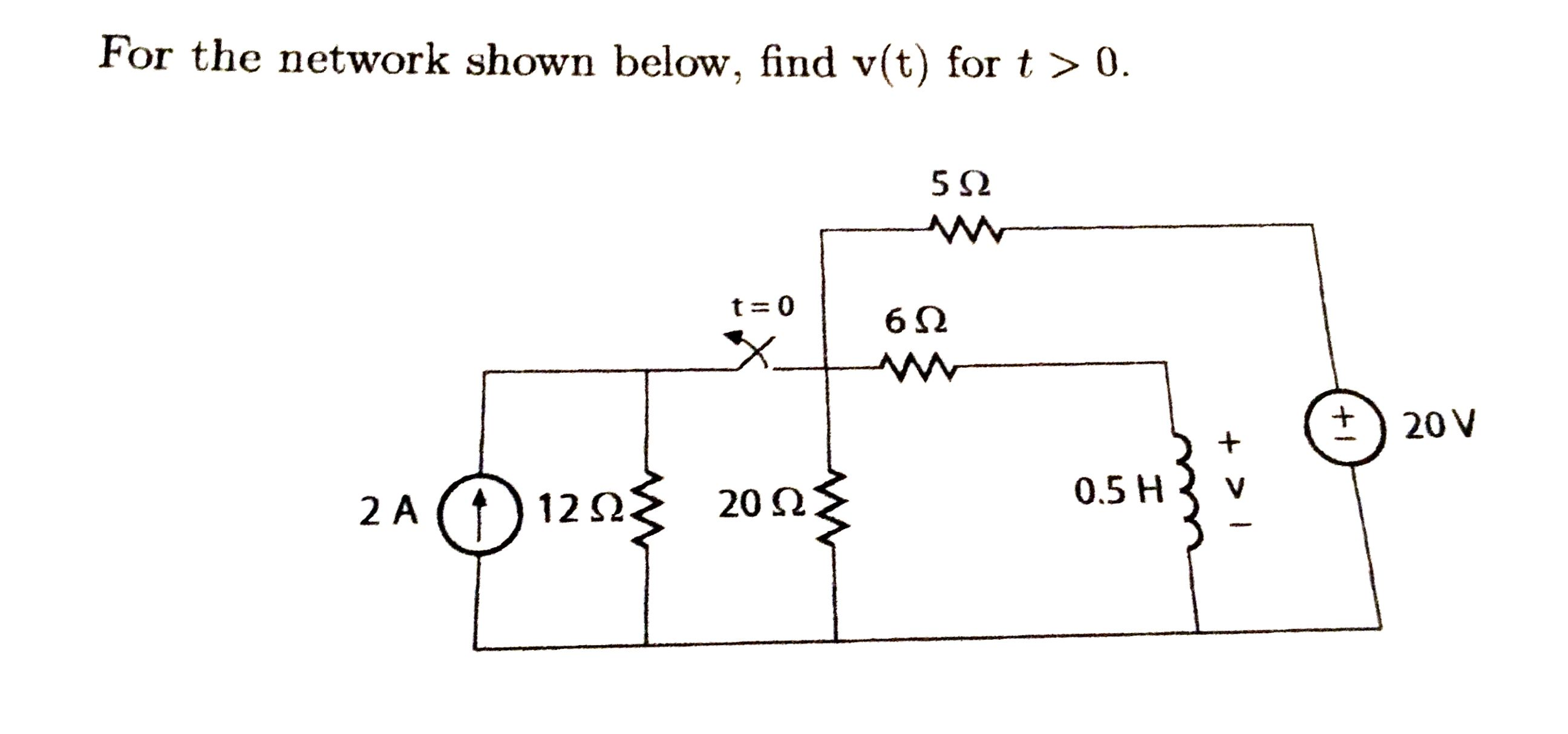 Solved For the network shown below, find v(t) for t > 0. | Chegg.com